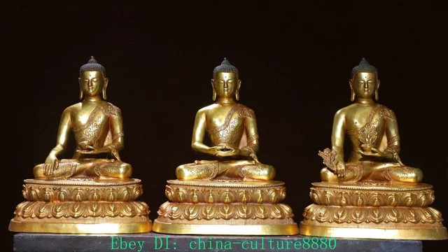 11.4& TIBET BRONZE Gilt Sanbao Shakyamuni Amitabha Statue Comme le Bouddha. EUR 924,00 - PicClick FR