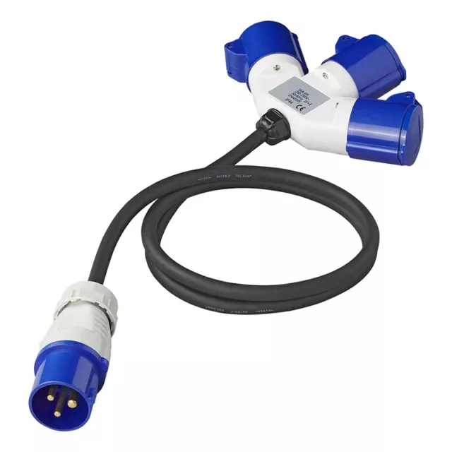 ADAPTER CABLE CEE Plug 3-Fach Socket Distributor 16A 150cm 3x2,5mm ² ...