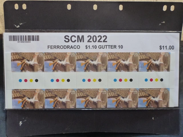 AUSTRALIA 2022 DINOSAURS- Ferrodraco Gutter Strip Of 10 Mint Stamps ...