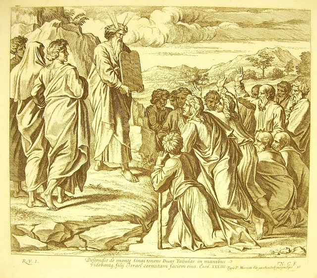 MOÏSE DESCENDIT DE la montagne de Sinaï Exode La Bible N Chaperon 1649 ...