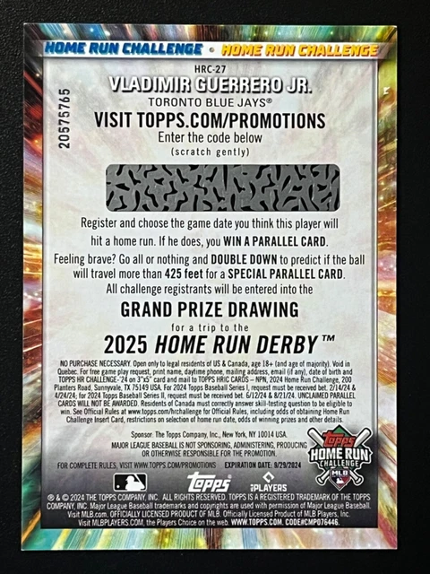 VLADIMIR GUERRERO JR/2024 Topps HOME RUN CHALLENGE (non graffiato) Inserto HRC-27 EUR 1,52 ...