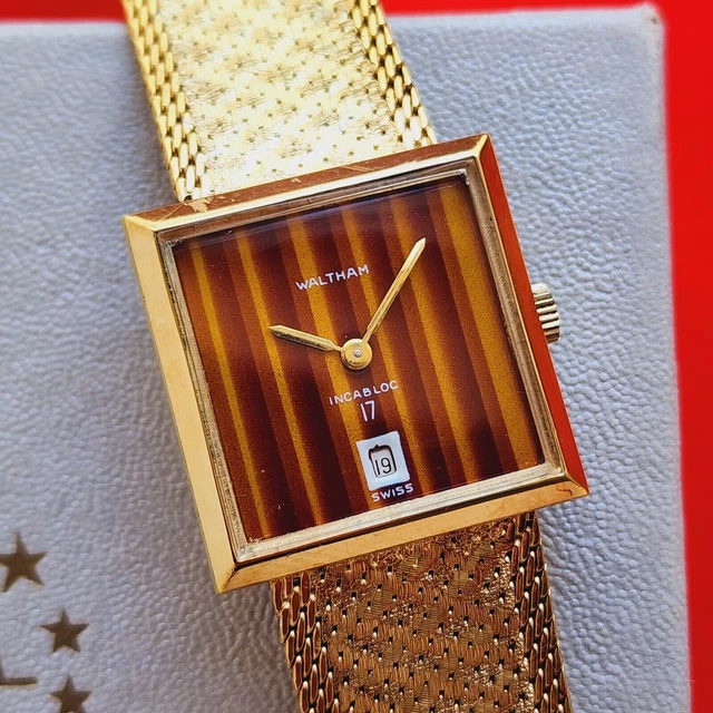 WALTHAM TANK WATCH Tiger Eye Style Dial Manual Mechanical Movt With ...