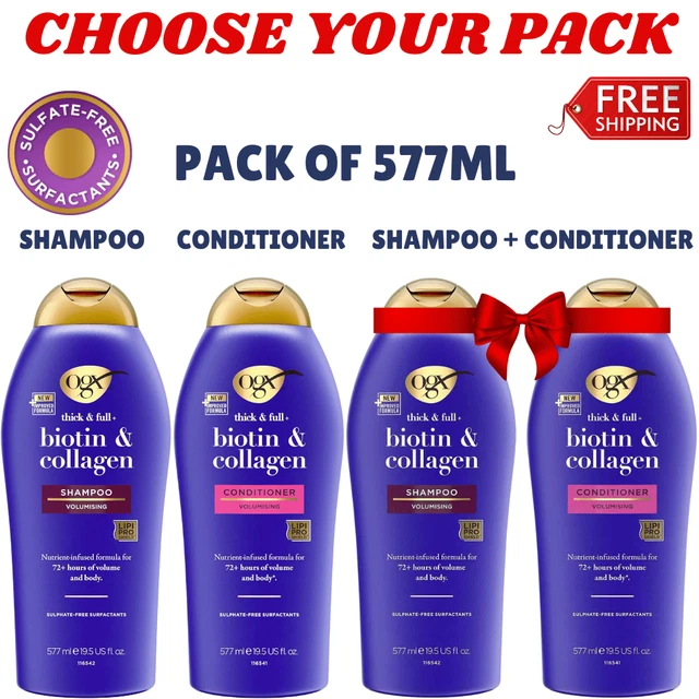 Ogx Biotin And Collagen Shampoo And Conditioner 577ml Volumising For Fine