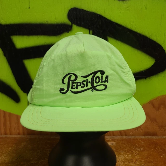 VINTAGE FLUORESCENT GREEN Pepsi Cola Strapback Hat Neon Bright Retro ...