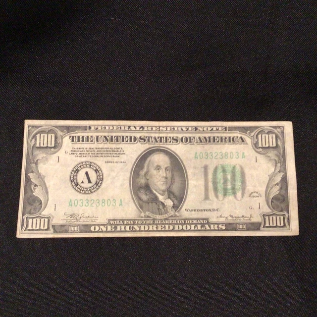 RARE OLD 1934 A Boston $100 Dollar Bill Note Low Serial No. A03323803A ...