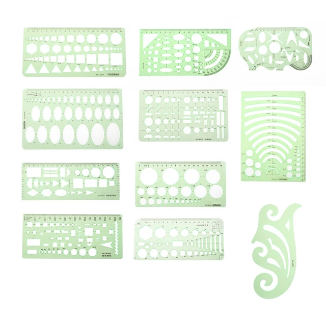 GREEN PLASTIC TEMPLATE Rulers Geometry Stencil Professional Mapping ...