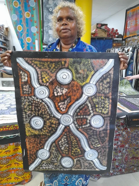 SHARON BUTCHER ABORIGINAL Artist Painting WATER HOLES Papunya 66x88cm ...