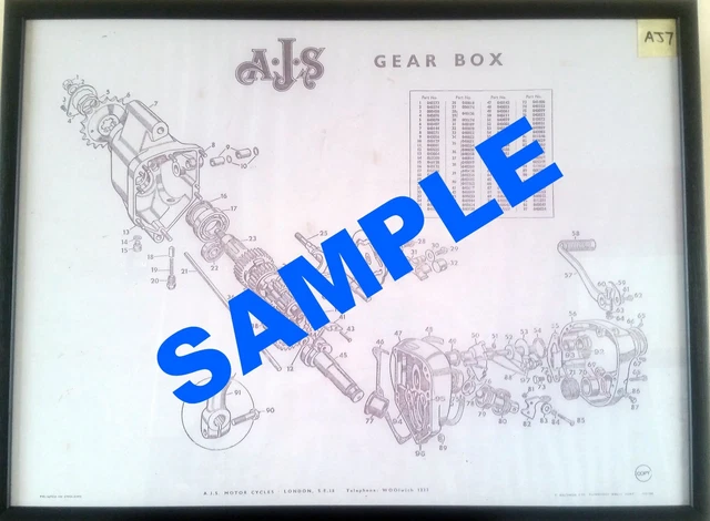AJS MATCHLESS Norton AMC Gear Box Factory Drawing Poster with part ...