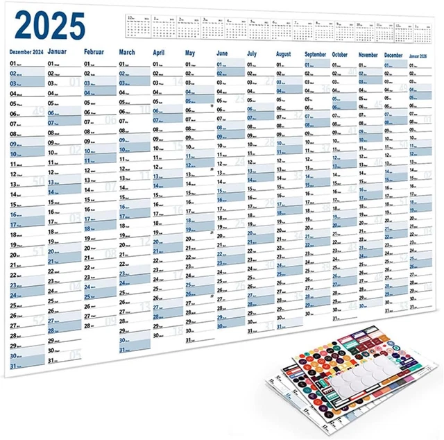 CALENDARIO DA PARETE XXL Annuale Planner 2025 (74,2 X 52,5 Cm) PIEGATO ...