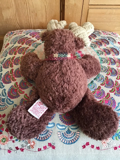 RUSS BERRIE ANTLER Brown Moose Elk Reindeer Scarf Soft Plush Toy 8 ...