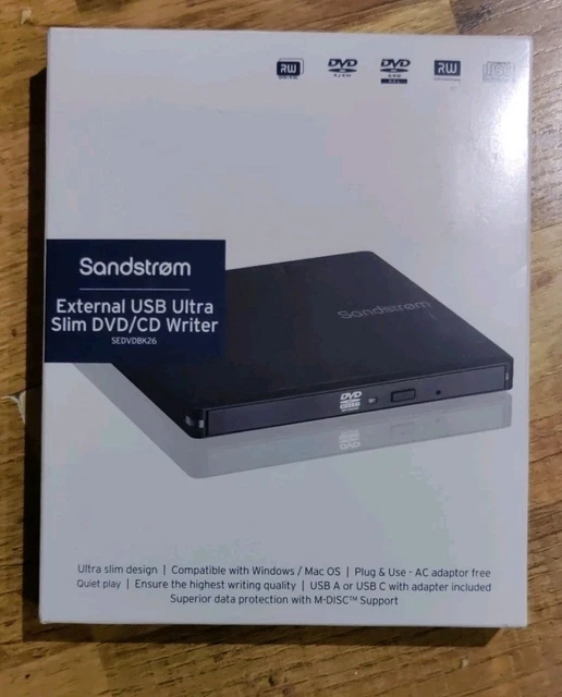 SANDSTROM - EXTERNAL USB Ultra Slim DVD/CD Writer - BLACK - SEDVDBK26 ...