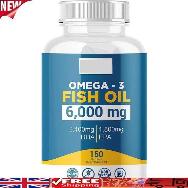 OMEGA 3 FISH Oil 6000 Mg with Maximum EPA DHA - Supports Brain, Liver ...