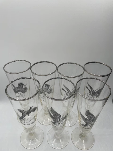 7 BEER WATER WILD GAME BIRD FOOTED STEM GLASSES Goose Canvasback Grouse ...