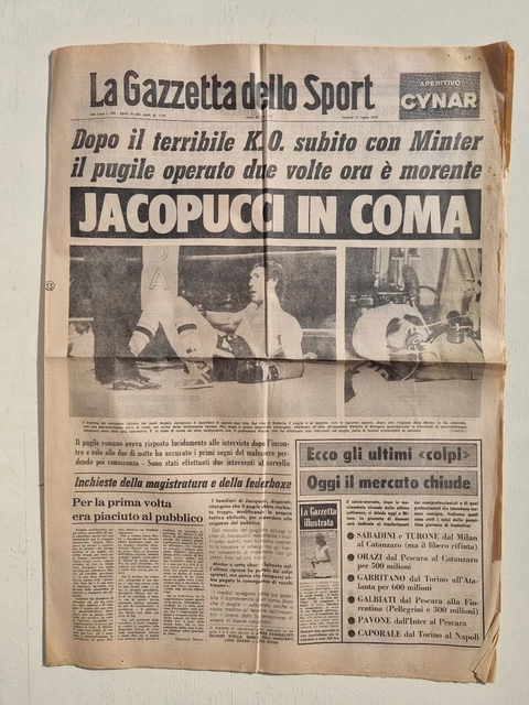 GAZETTE DELLO SPORT 21 Juillet 1978 Ange Jacopucci En Coma - Minter ...