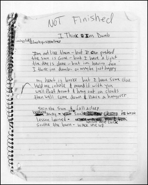 NIRVANA POSTER PAGE Kurt Cobain Hand Written Come As You Are Original ...