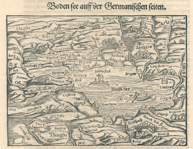 LAGO DI COSTANZA Constance Originale Holzschnitt Cartina Geografica ...