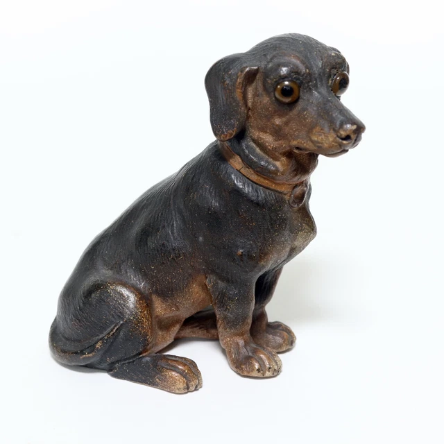 ANTIQUE AUSTRIAN COLD Painted Terracotta Dachshund Dog With Glass Eyes ...