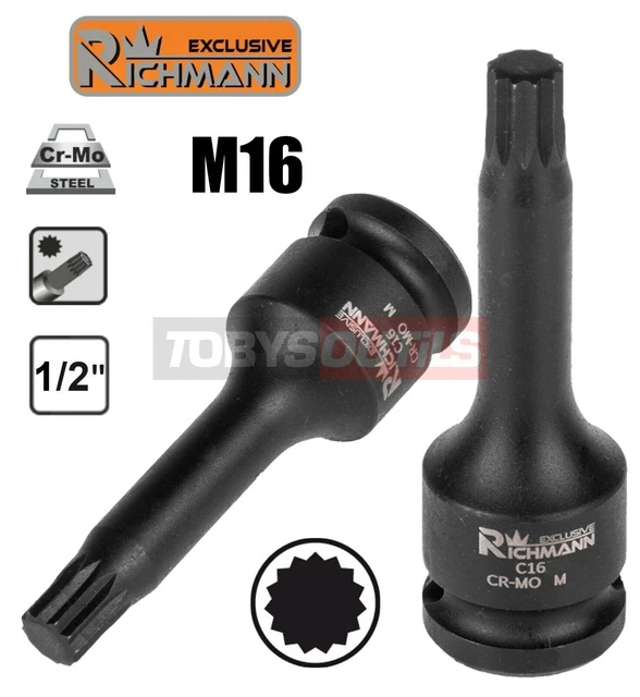 DOUILLE EMBOUT SPLINE XZN M16 à CHOCS long carré 1/2" L78mm Cr-Mo ...