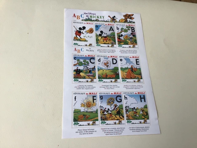 REPUBLIC DU MALI Walt Disney Mickey ABC mint never hinged stamps sheet ...