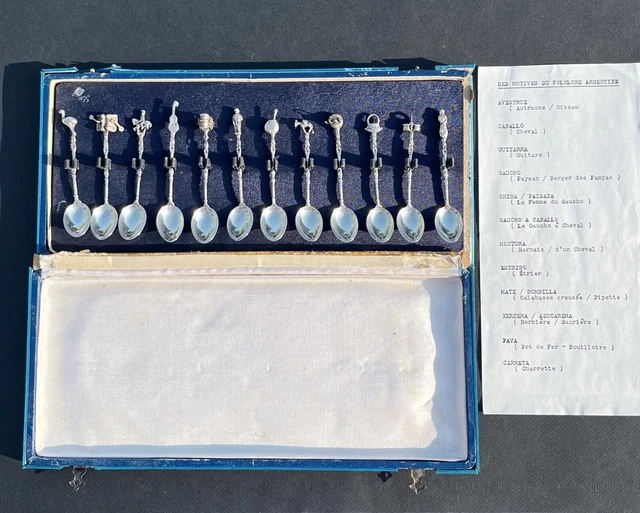 SUPERBE COFFRET DE 12 cuilliers en argent massif 900(99gr) EUR 130,00 ...
