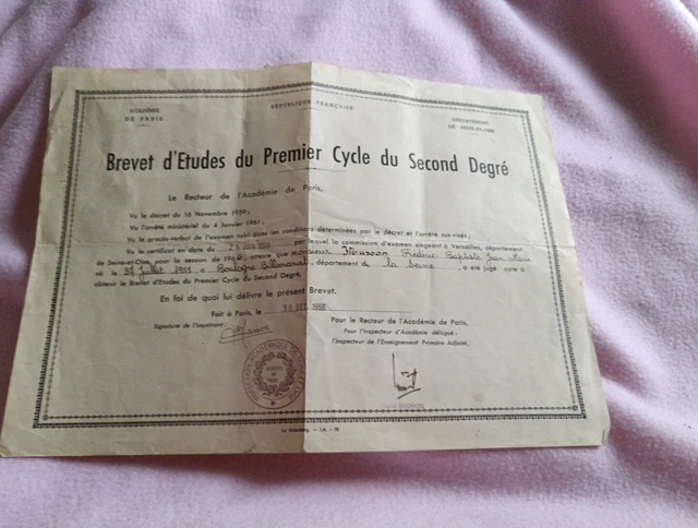 BREVET D ÉTUDES Du Premier Cycle EUR 1,00 - PicClick FR