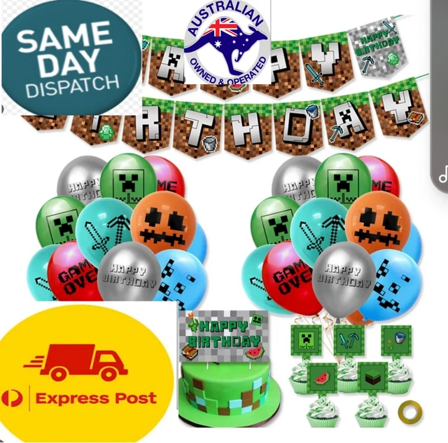 MINECRAFT BIRTHDAY Party Supplies Balloons Cake Topper Banner ...