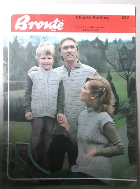 ORIGINAL VINTAGE BRONTE Chunky Family Zip Waistcoat 24"-42"Knitting ...