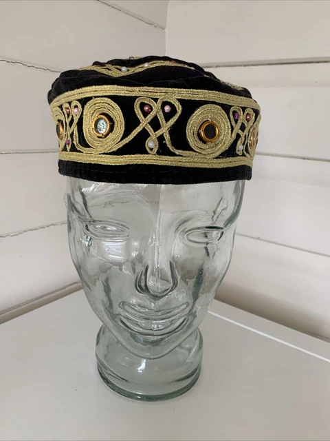 TURKISH MIDDLE EASTERN Men’s Hat Traditional Kufi Golden Brown Velvet £ ...