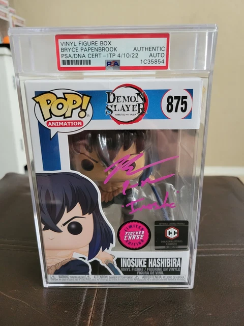 FUNKO POP! INOSUKE Hashibira #875 Demon Slayer FLOCKED CHASE SIGNED PSA ...