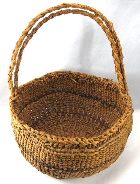 OLD SILETZ BASKET, Double Handle, Parallel Dark Rings, Northwest Coast ...