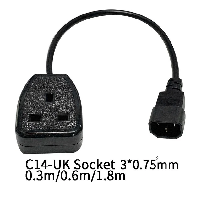 2XT,IEC C14 MALE Plug to UK 3Pin Female Socket Adapter Cable for PDU (0 ...