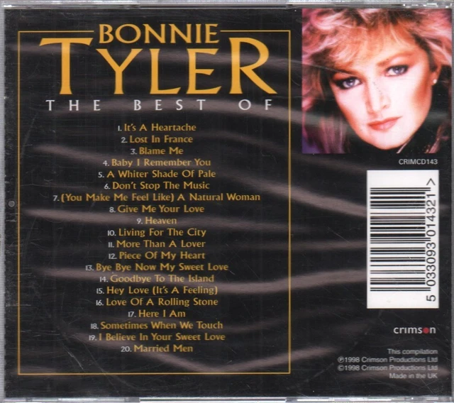 BONNIE TYLER BEST of Bonnie Tyler CD UK Crimson 1998 CRIMCD143 $8.93 ...