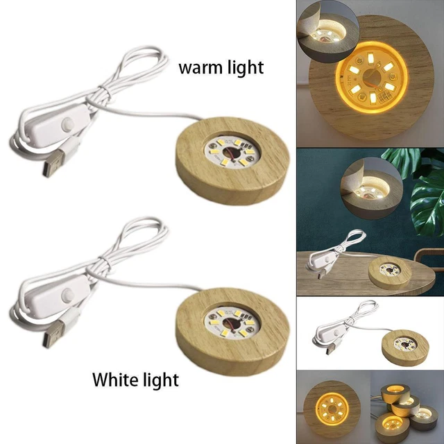 WOODEN LAMP DISPLAY USB Lighted Round LED Light Base Holder Stand for ...