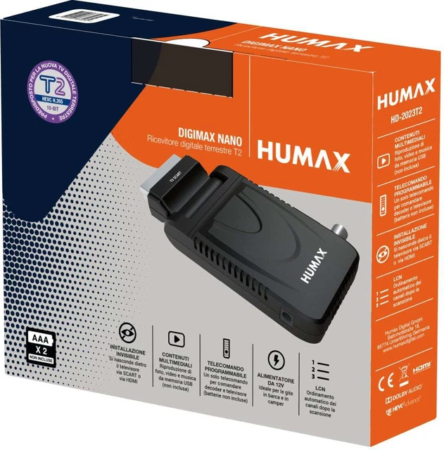 HUMAX DECODER DIGITALE Terrestre DVB-T2 HEVC MPEG-4 FHD Nero HD-2023T2 ...