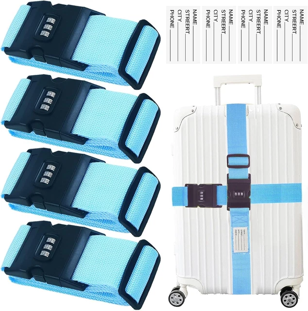 LUGGAGE STRAPS FOR Suitcases 4 Pack Blue, 2M Adjustable Travel Suitcase ...