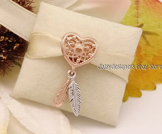 NEUF PANDORA DREAMCATCHER charme plumes coeur ouvertes 789068C00 RETIRÉ ...