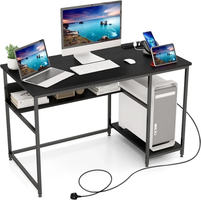 YAHEETECH MOVABLE COMPUTER Desk with Sliding Keyboard Tray and Shelves ...