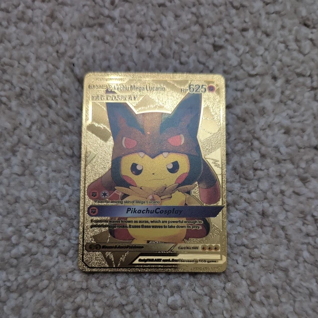 PIKACHU MEGA LUCARIO cosplay Gold Pokémon Card £1.75 - PicClick UK