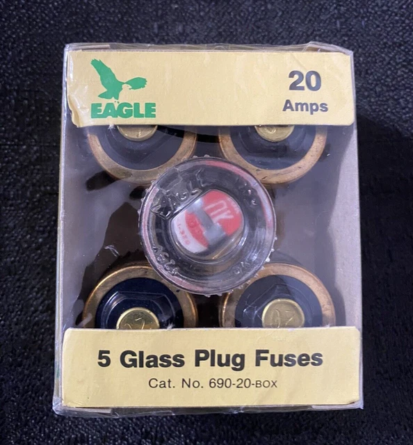 BOX OF 5 Eagle 690-20 125 Volt 20 Amp Glass Plug Fuses - Sealed New in ...