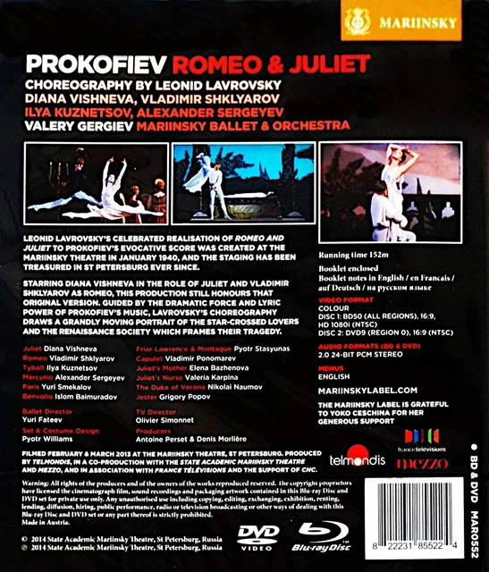 PROKOFIEV ROMEO & Juliet Mariinsky Ballet Blu Ray And Dvd Diana ...