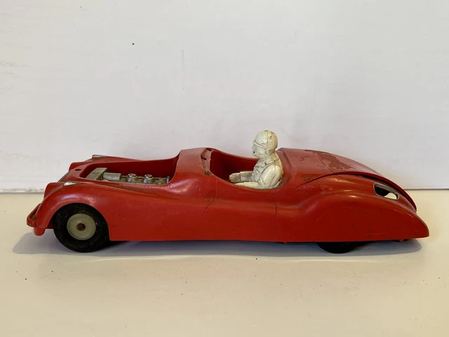 VINTAGE SAUNDERS USA RED PLASTIC HOT ROD ROADSTER RACER FRICTION TOY ...