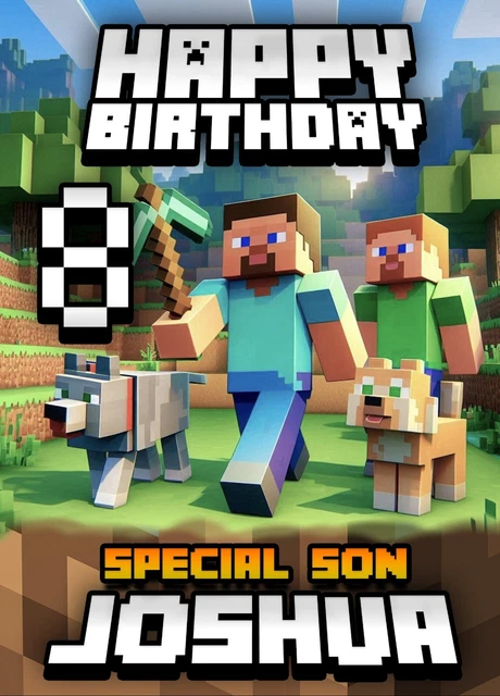 MINECRAFT PERSONALISED BIRTHDAY Card Any NAME AGE RELATION! Steve Alex ...