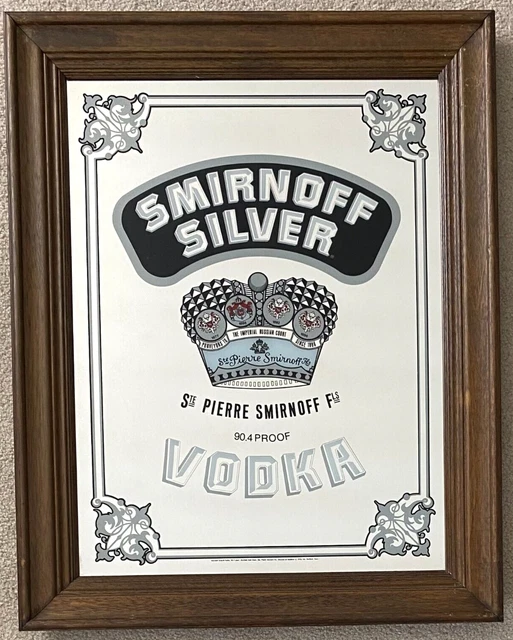 VINTAGE SMIRNOFF SILVER Vodka 1978 Mirror Bar Sign Man Cave 29x23 Wood ...