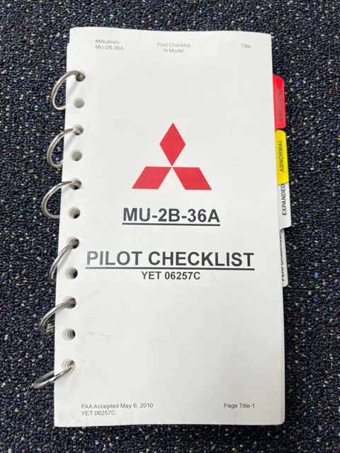 MITSUBISHI MU-2B-36A PILOT Checklist N Model £67.00 - PicClick UK