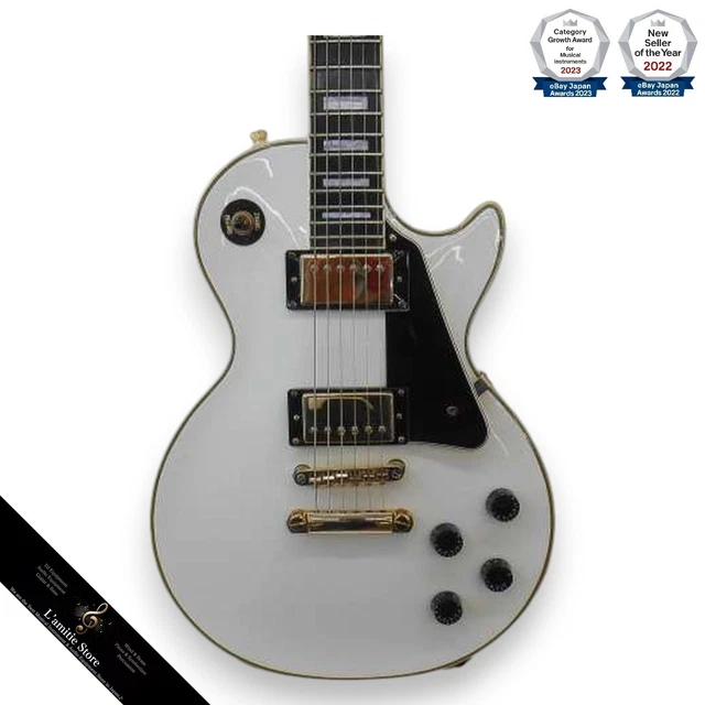 GUITARE ÉLECTRIQUE EPIPHONE Les Paul Custom Pro White Body Gold ...