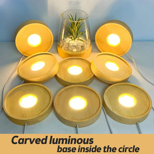 WOOD ROUND LED Lights Display Base USB Resin Mold Night Light Stand ...