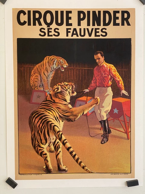 AFFICHE ANCIENNE ORIGINALE authentique - CIRQUE PINDER - -Entoilée - 54 ...