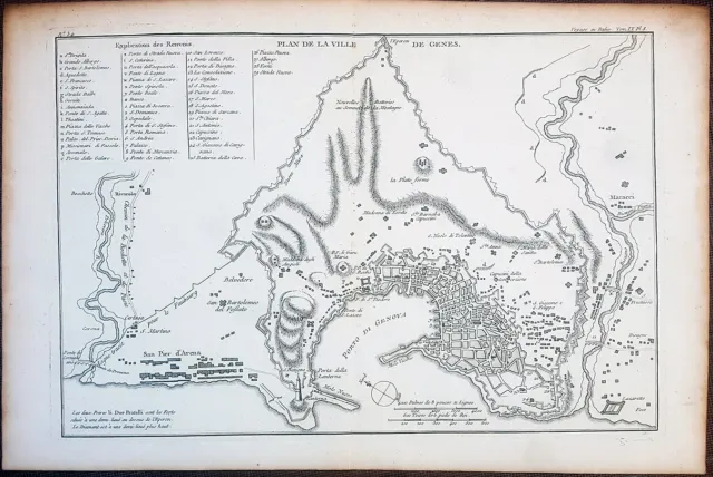 STAMPA ANTICA PIANTA Genova Liguria riviera Italia Lalande mappa ...