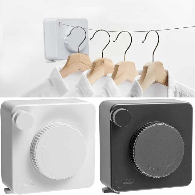 RETRACTABLE CLOTHES LINE Non-Sagging Clothes Wire Rope Drying Line 4.8m ...