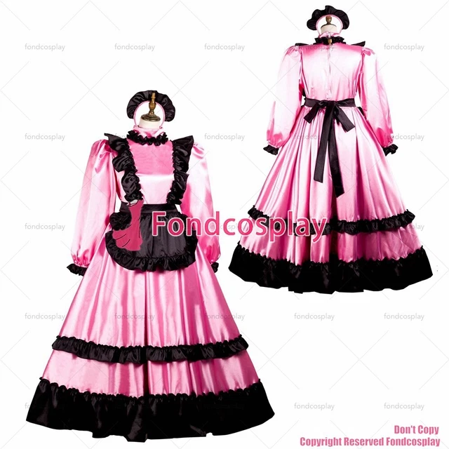 CROSS DRESSING SISSY maid pink satin dress lockable Uniform apron CD/TV ... CROSS DRESSING SISSY maid pink satin dress lockable Uniform apron CD/TV ...